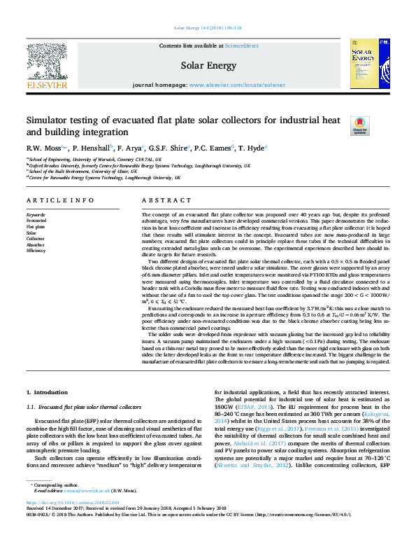 (PDF) Simulator testing of evacuated flat plate solar collectors for ...