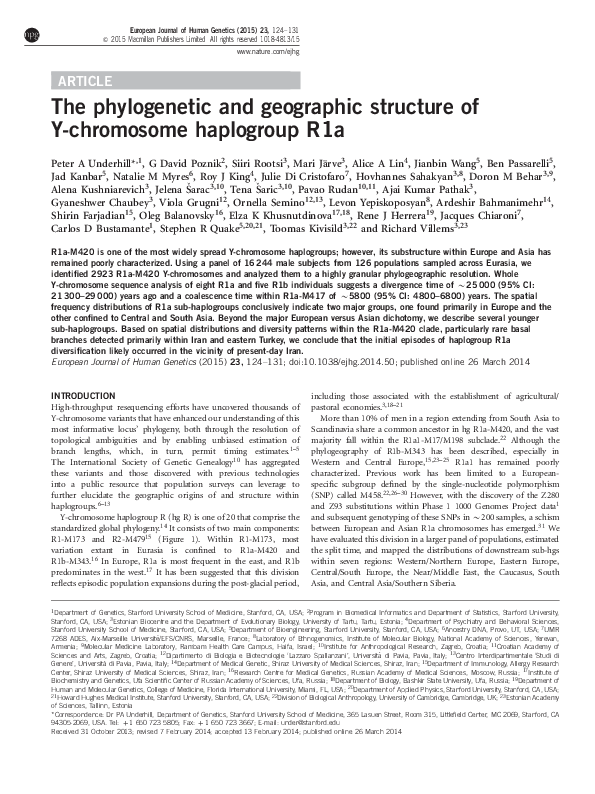 (PDF) The phylogenetic and geographic structure of Y-chromosome ...