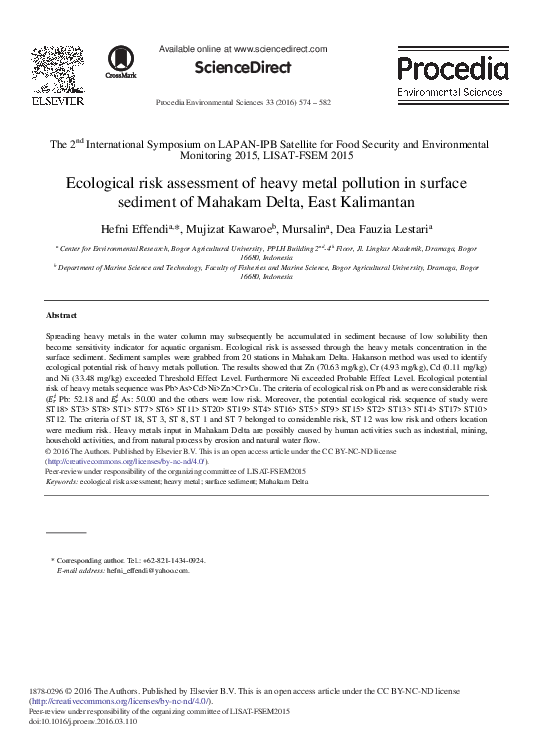 (PDF) Ecological Risk Assessment of Heavy Metal Pollution in Surface ...