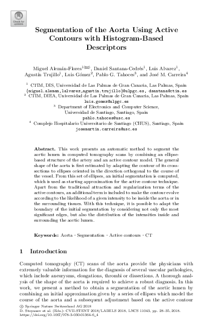 Pdf Segmentation Of The Aorta Using Active Contours With Histogram Based Descriptors