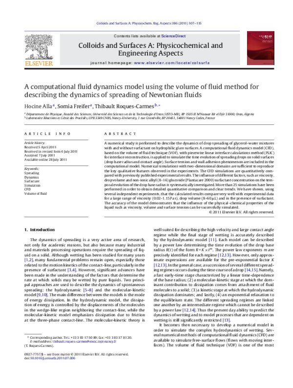 Pdf A Computational Fluid Dynamics Model Using The Volume Of Fluid