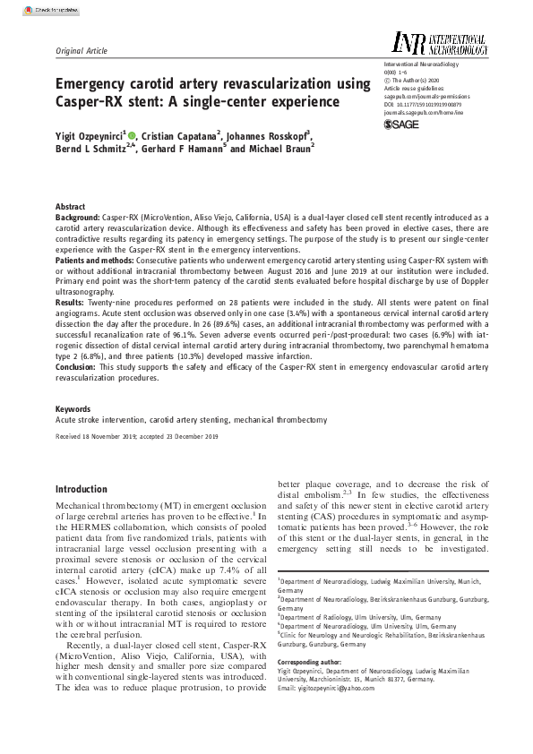 (PDF) Emergency carotid artery revascularization using Casper-RX stent ...