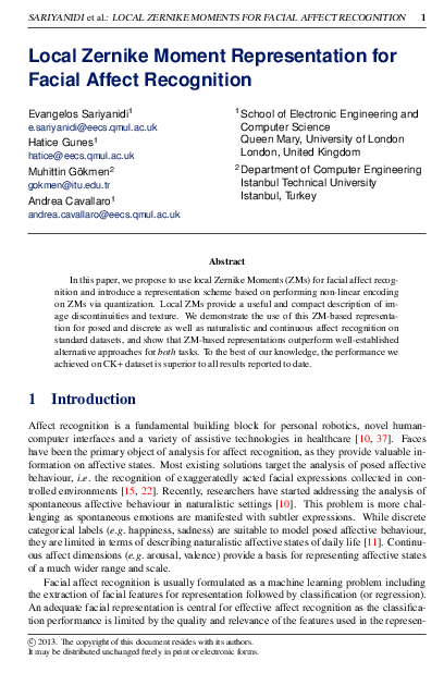 (PDF) Local Zernike Moment Representation for Facial Affect Recognition