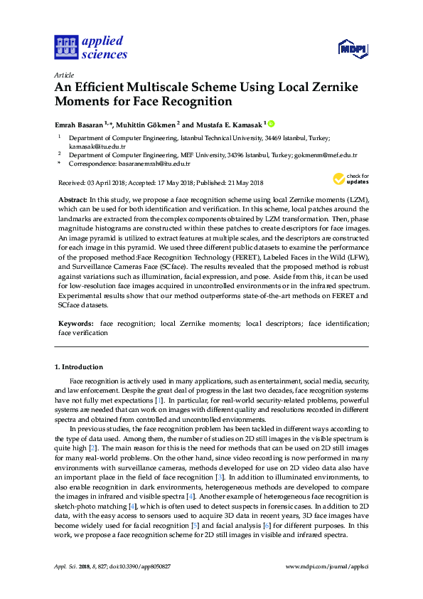 (PDF) An Efficient Multiscale Scheme Using Local Zernike Moments for Face Recognition