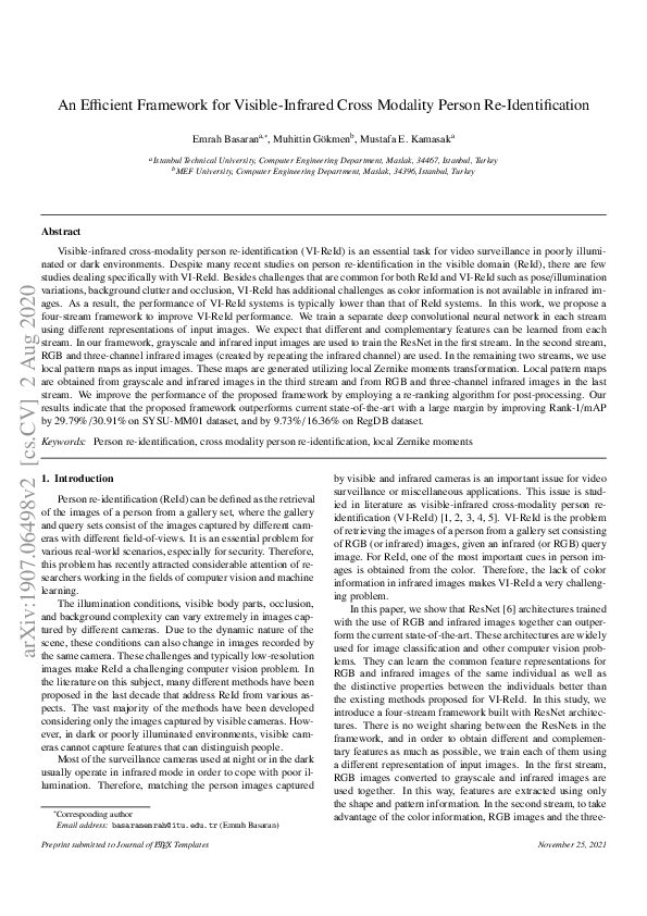 Pdf An Efficient Framework For Visible Infrared Cross Modality Person