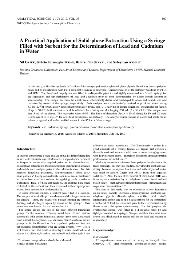 (PDF) A Practical Application of Solid-phase Extraction Using a Syringe ...