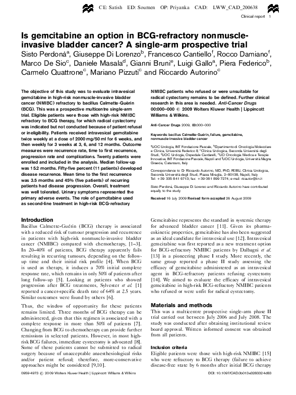 (PDF) Is gemcitabine an option in BCG-refractory nonmuscle-invasive ...
