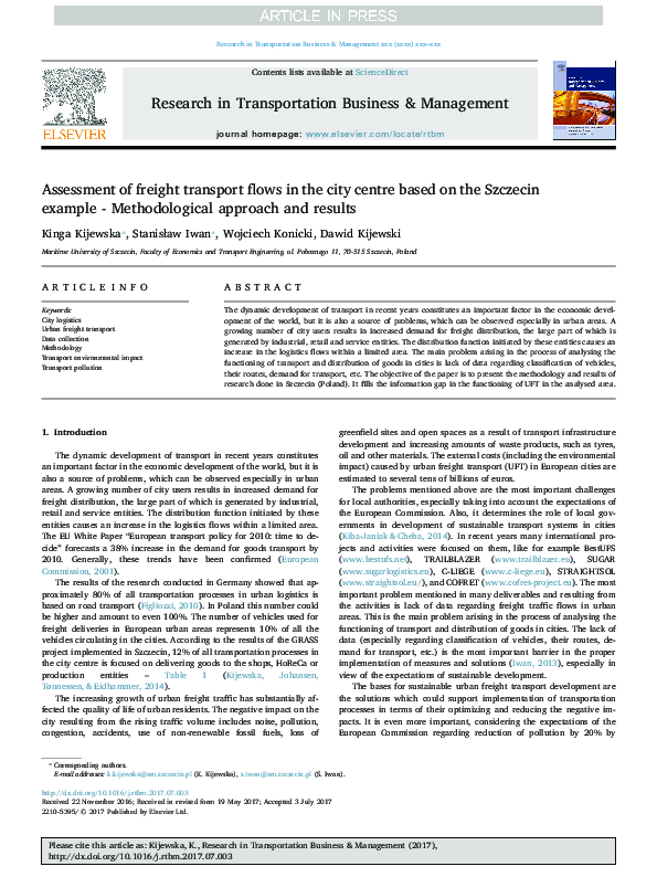(PDF) Assessment of freight transport flows in the city centre based on ...
