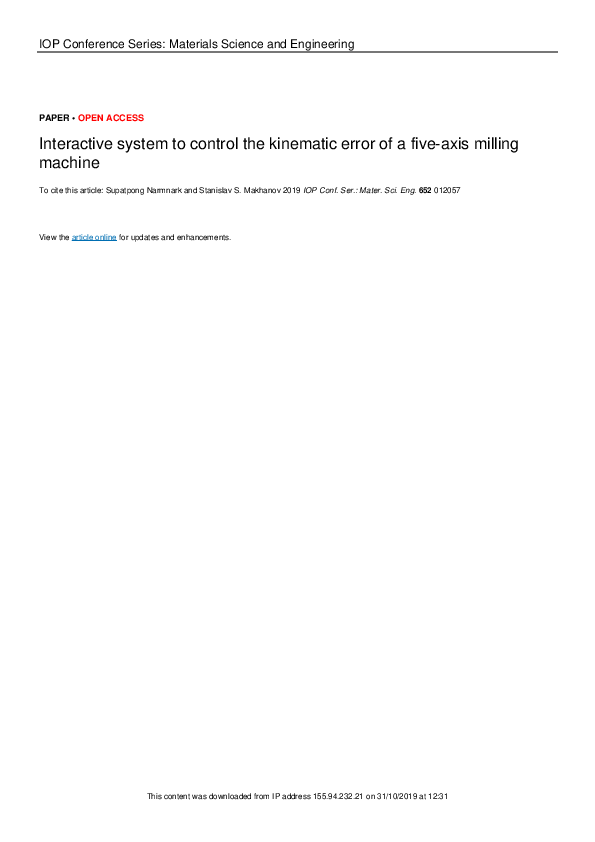 Pdf Interactive System To Control The Kinematic Error Of A Five Axis