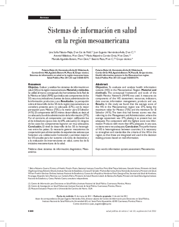 (PDF) Sistemas de información en salud en la región mesoamericana