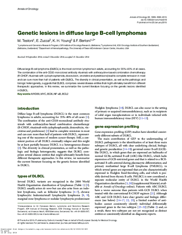 (PDF) Genetic lesions in diffuse large B-cell lymphomas | E. Zucca - Academia.edu