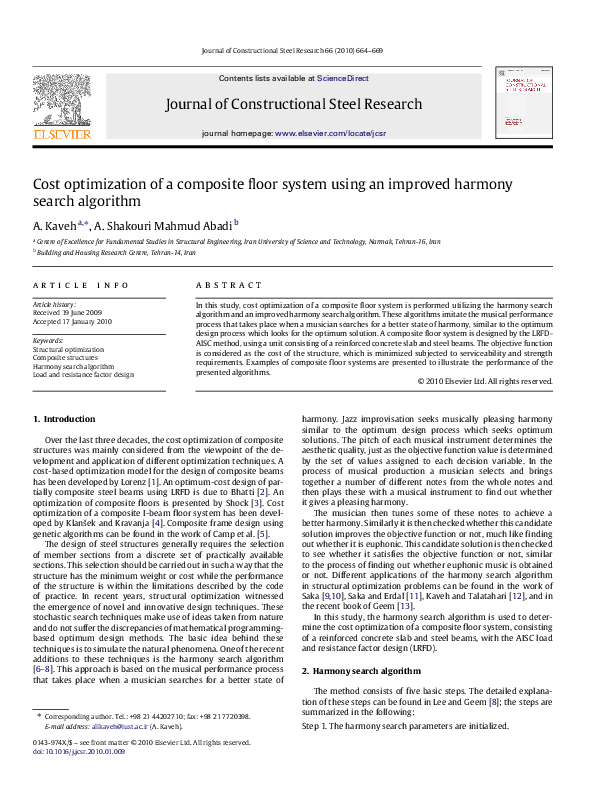 (PDF) Cost optimization of a composite floor system using an improved harmony search algorithm
