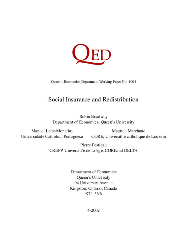 (PDF) Social insurance and redistribution
