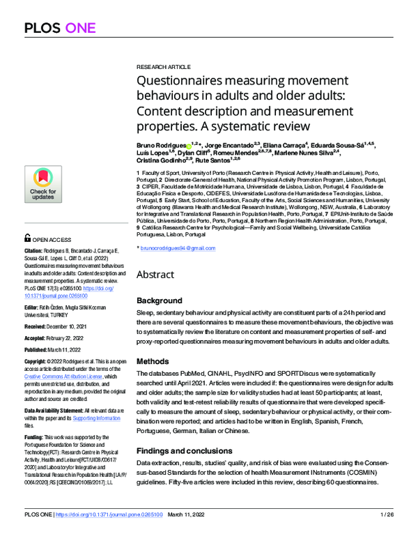 (PDF) Questionnaires measuring movement behaviours in adults and older ...