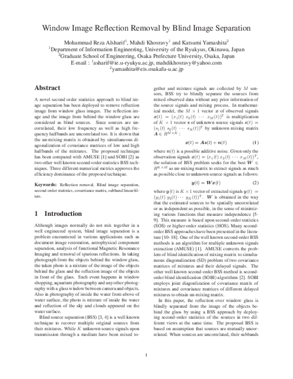 (PDF) Window Image Reflection Removal by Blind Image Separation