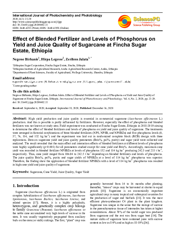 (PDF) Effect of Blended Fertilizer and Levels of Phosphorus on Yield ...