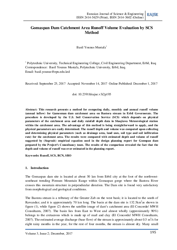 (PDF) Gomaspan Dam Catchment Area Runoff Volume Evaluation by SCS Method