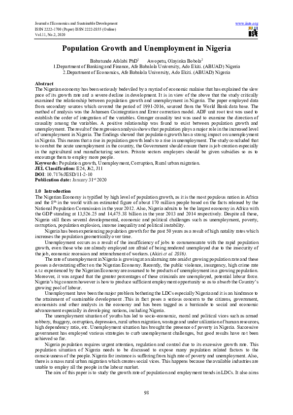 (PDF) Population Growth and Unemployment in Nigeria