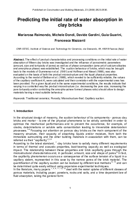 (PDF) Predicting the initial rate of water absorption in clay bricks