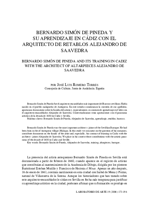 (PDF) Bernardo Simon De Pineda y Su Aprendizaje en Cadiz Con El ...