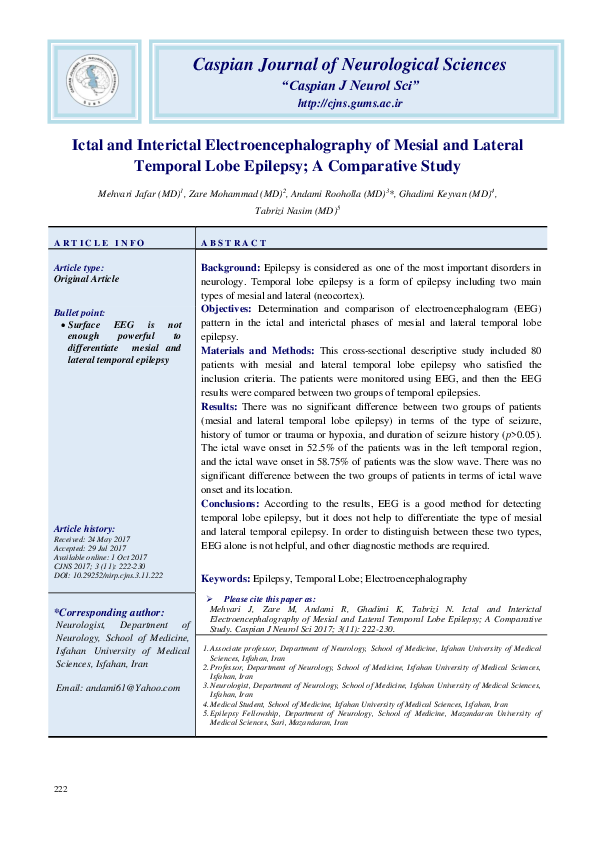 (PDF) Ictal and Interictal Electroencephalography of Mesial and Lateral Temporal Lobe Epilepsy ...