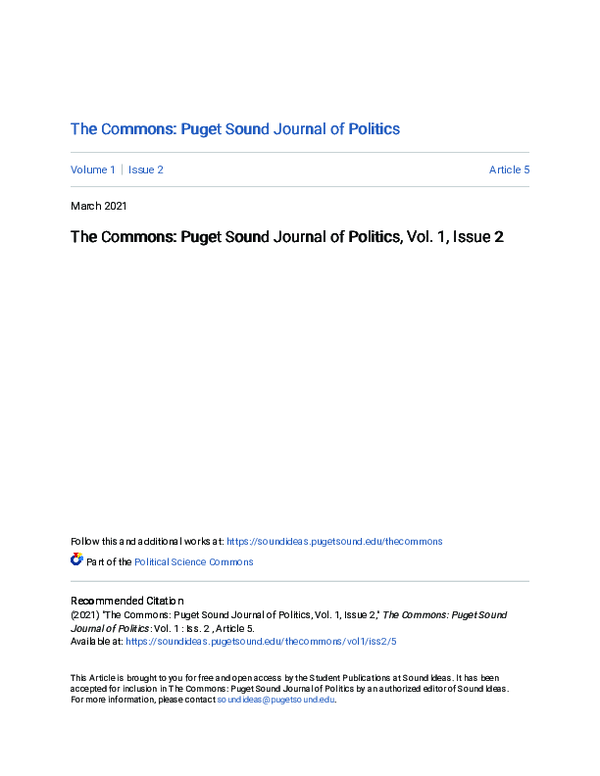 (PDF) The Commons: Puget Sound Journal of Politics, Vol. 1, Issue 2