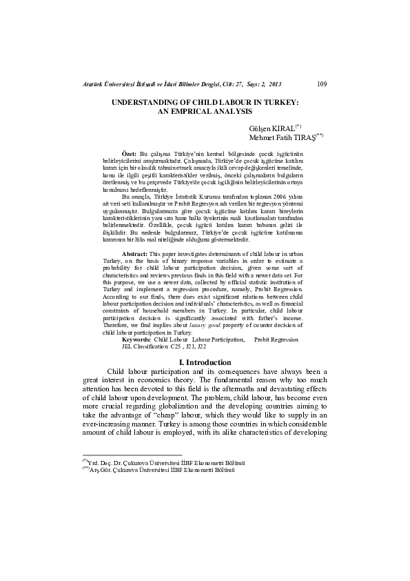 (PDF) Understanding of Child Labour in Turkey: An Emprical Analysis ...