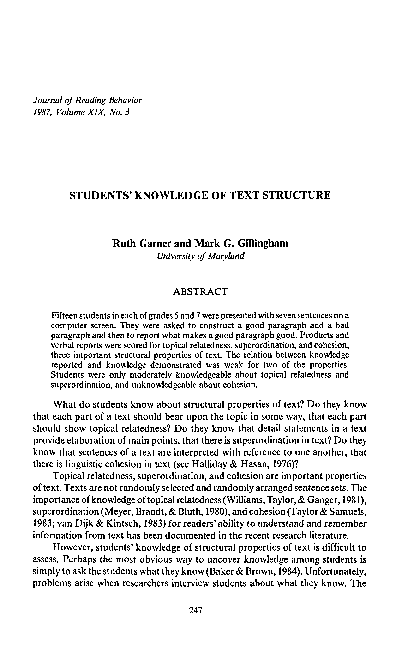 (PDF) Students' knowledge of text structure