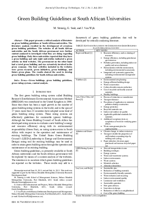 (PDF) Green Building Guidelines at South African Universities