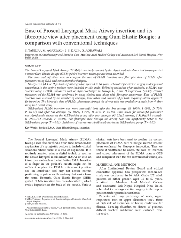 (PDF) Ease of Proseal Laryngeal Mask Airway Insertion and its ...