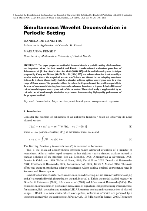 (PDF) Simultaneous Wavelet Deconvolution in Periodic Setting | Daniela ...