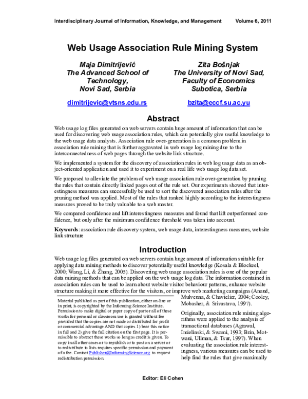 Pdf Web Usage Association Rule Mining System