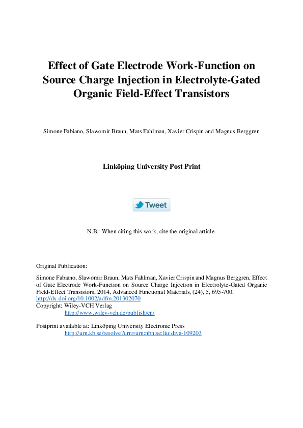 (PDF) Effect of Gate Electrode Work-Function on Source Charge Injection ...