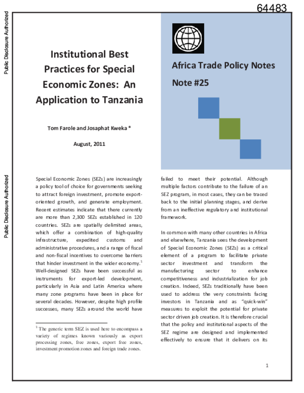 (PDF) Institutional best practices for special economic zones : an ...