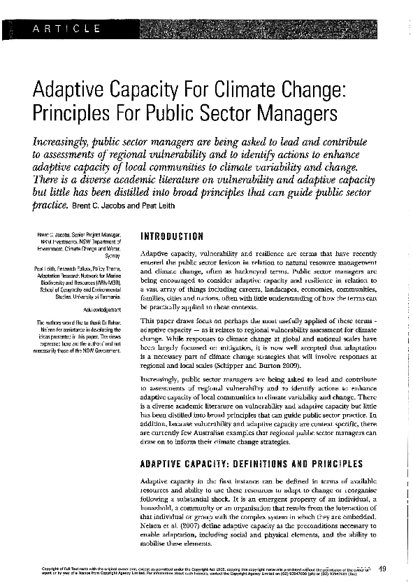 (PDF) Adaptive Capacity For Climate Change: Principles For Public ...