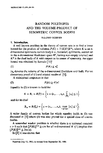 (PDF) Random polytopes and the volume-product of symmetric convex bodies
