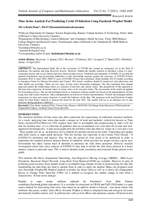 (PDF) Time Series Analysis For Predicting Covid-19 Infection Using ...