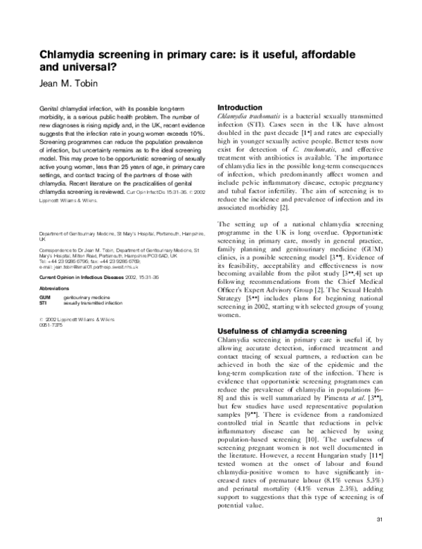 (PDF) Chlamydia screening in primary care: is it useful, affordable and ...