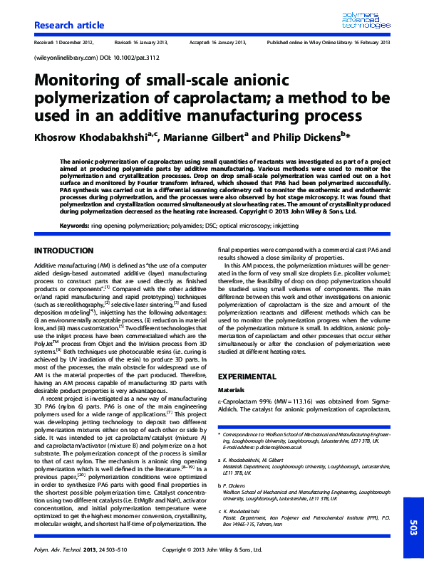 (PDF) Monitoring of small-scale anionic polymerization of caprolactam ...