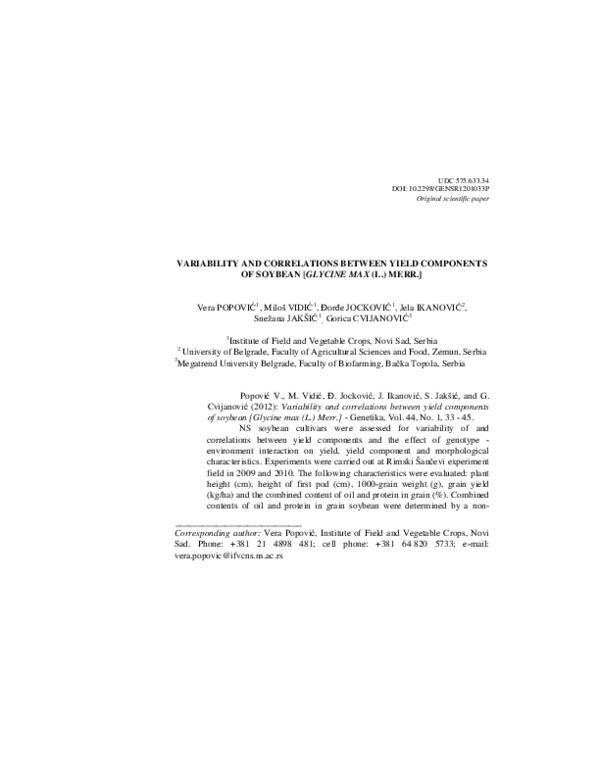 (PDF) Variability and correlations between yield components of soybean [Glycine max (L.) Merr.]