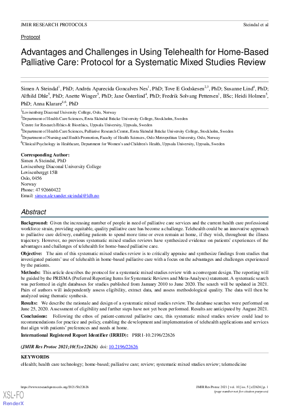 (PDF) Advantages and challenges in using telehealth for home-based ...