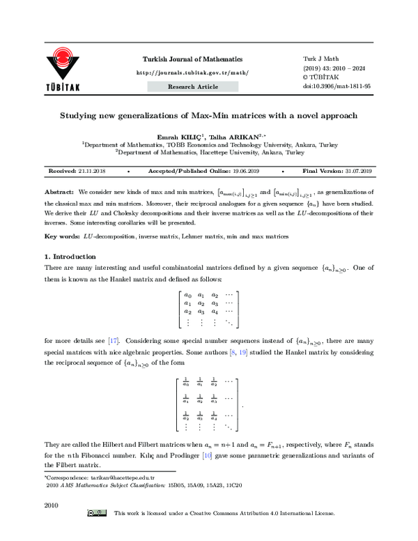 (PDF) Studying new generalizations of Max-Min matrices with a novel ...