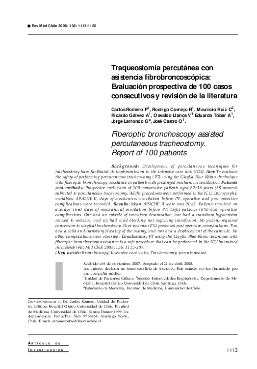 (PDF) Fiberoptic bronchoscopy assisted percutaneous tracheostomy ...