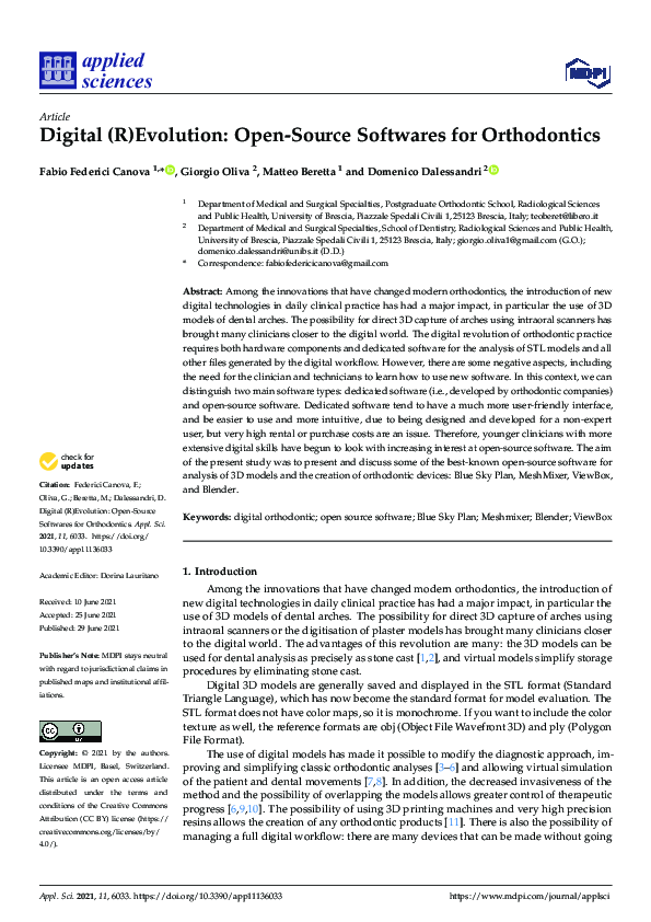 (PDF) Digital (R)Evolution: Open-Source Softwares for Orthodontics