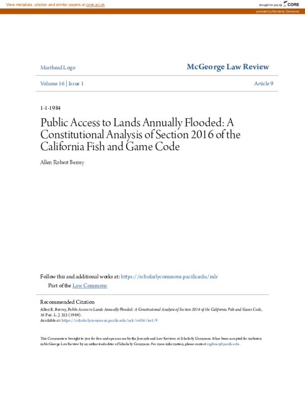 (PDF) Public Access to Lands Annually Flooded a Constitutional Analysis ...