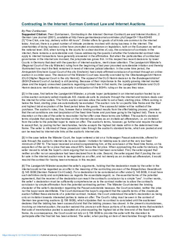 (PDF) Contracting in the Internet: German Contract Law and Internet ...