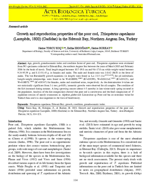 (PDF) Growth and reproduction properties of the poor cod, Trisopterus ...