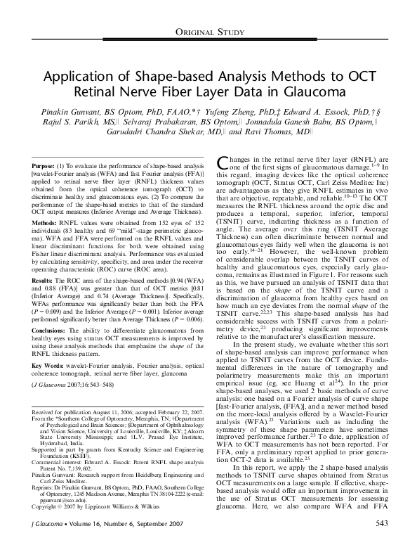 (PDF) Application of Shape-based Analysis Methods to OCT Retinal Nerve Fiber Layer Data in Glaucoma