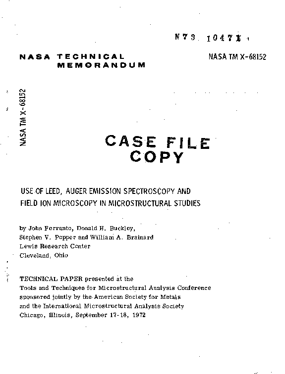 (PDF) Use of Leed, Auger Emission Spectroscopy and Field Ion Microscopy ...