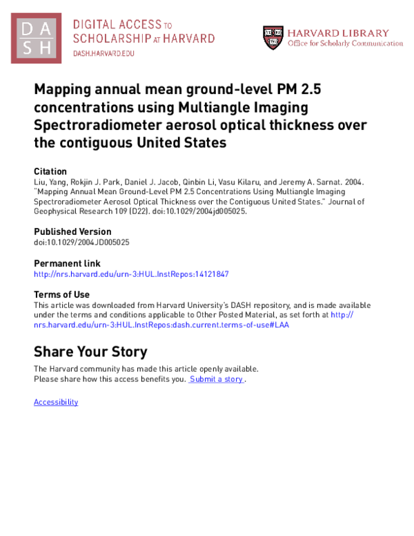 (PDF) Estimating Ground-Level PM2.5 via MISR AOT